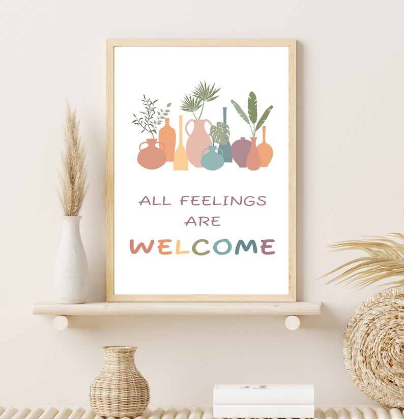 All Feelings Are Welcome, Mental Health Poster, Therapy Office, School ...