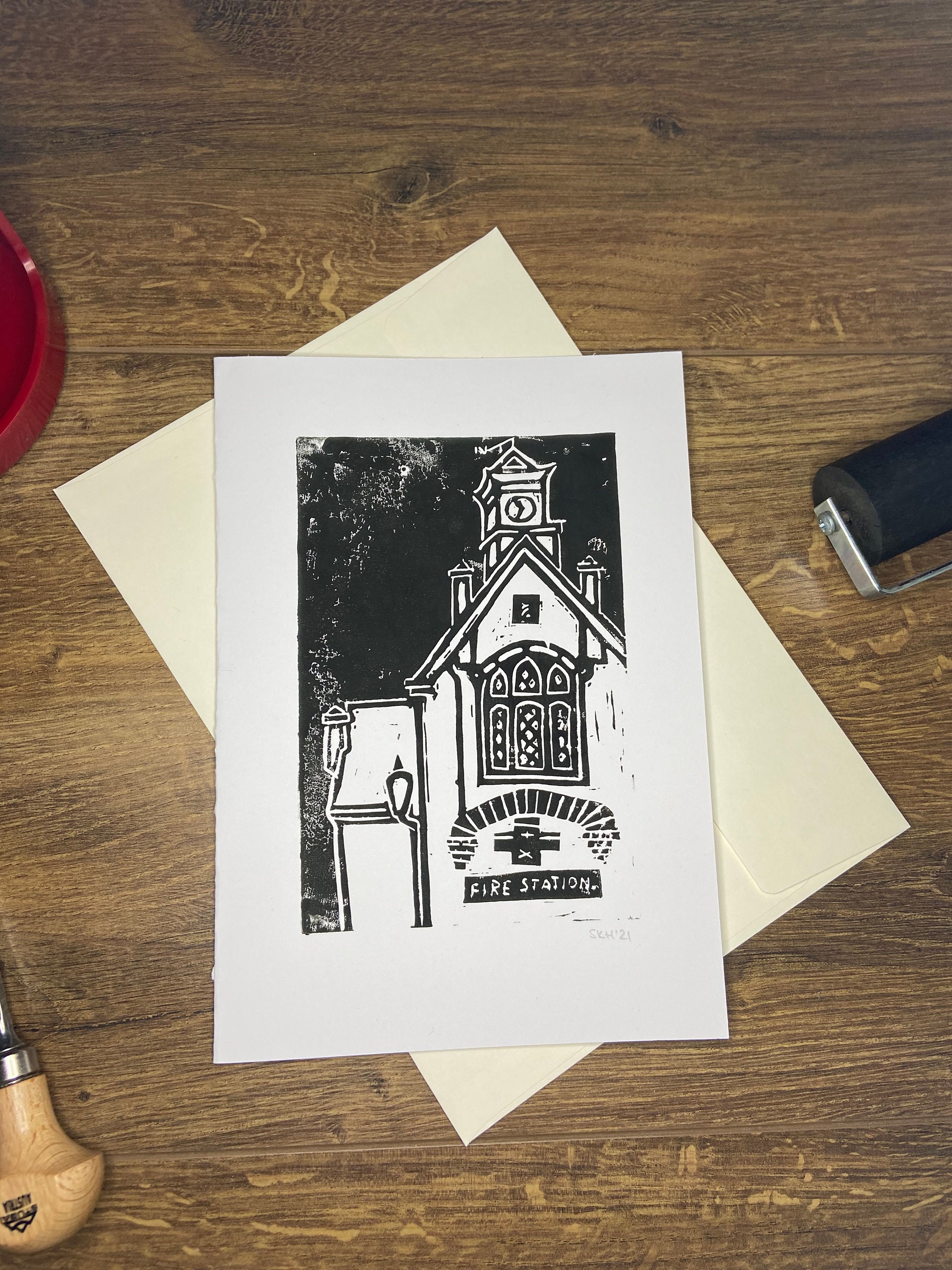 Old Fire Station Leighton Buzzard Lino Print Greetings Card - Etsy