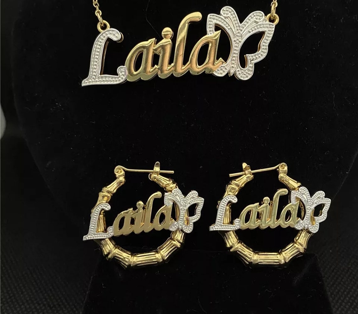 Custom Name Jewelry Set Double Colour Jewelry Set Name - Etsy