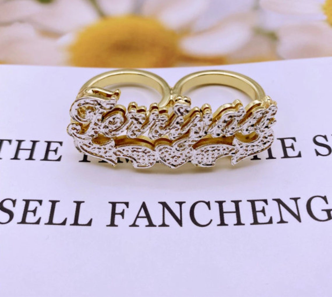 Custom Name Ring Two Finger Double Color Nameplate Ring - Etsy UK