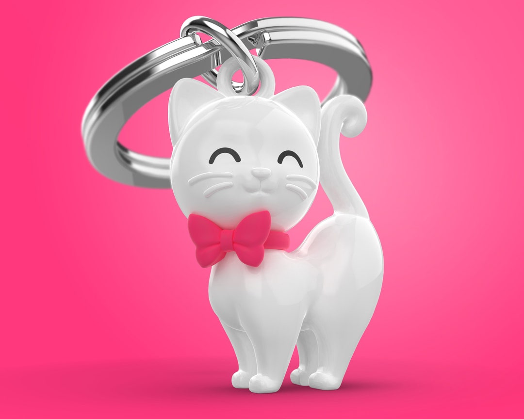 Metalmorphose 3D WHITE CAT Keychain - Etsy
