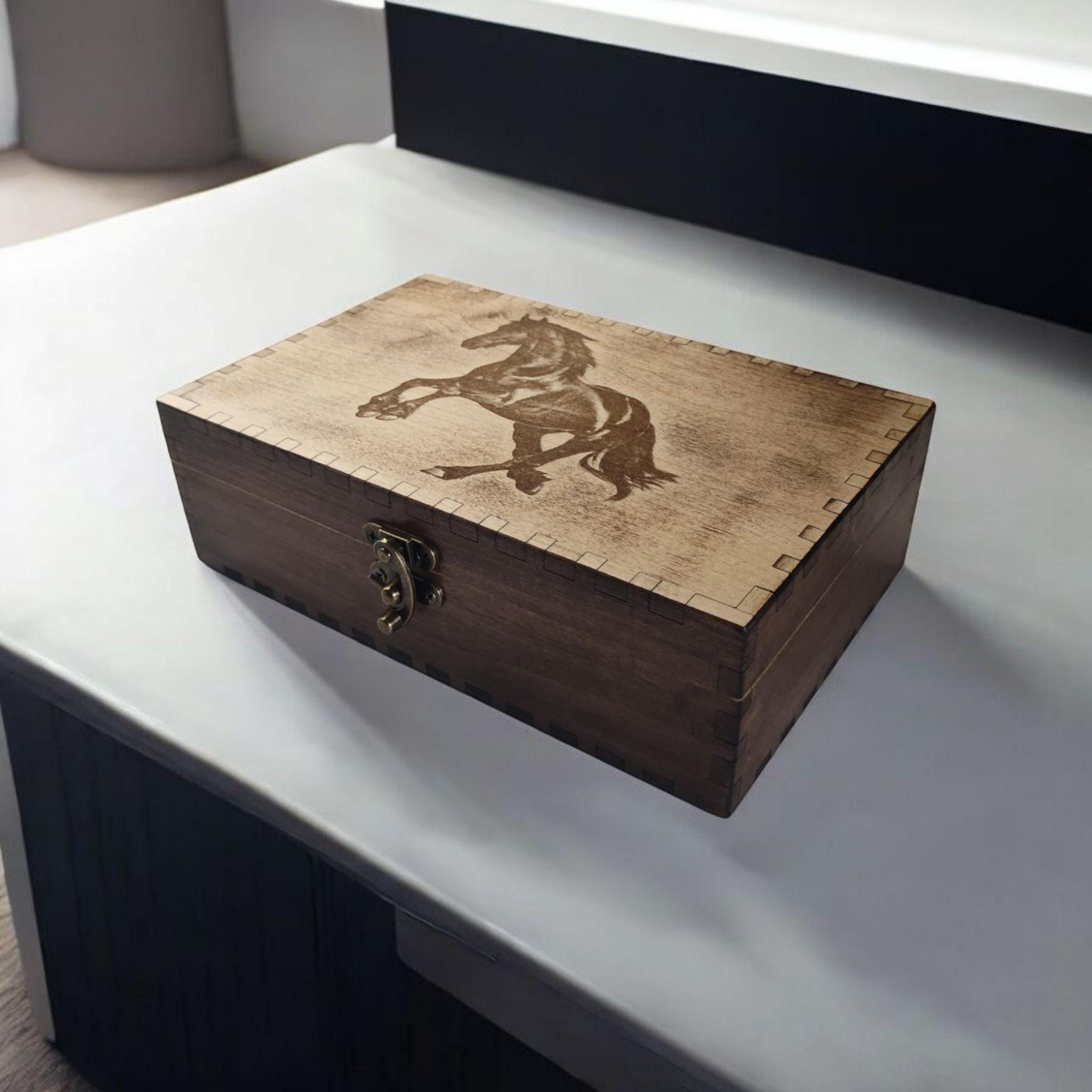 Wooden Horse Engraved Keepsake, Jewelry Box With Latch - Etsy
