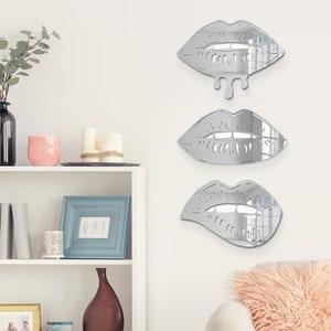 Set of 3 Mirrored Glamorous Lips Wall Art, Mirror Lips, Lip Home Decor ...