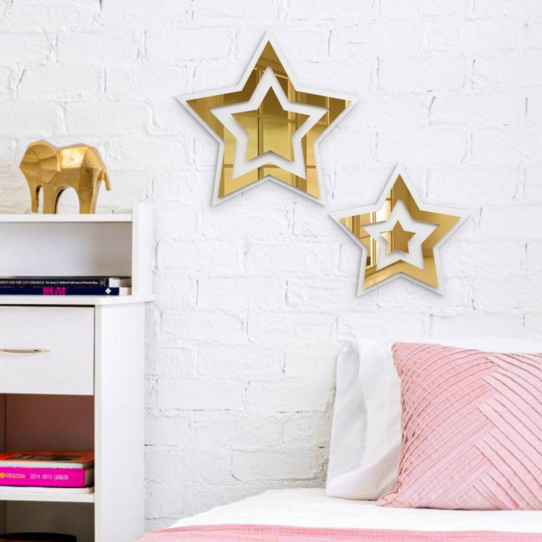 Set of 2 Acrylic Mirror Stars Wall Art, Fun Mirror Decor, Star Wall ...