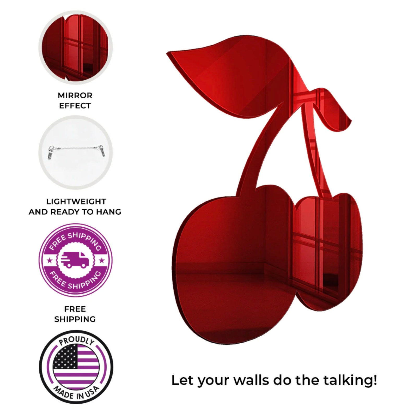 3D Acrylic Cherry Wall Art Mirror Cherry Wall Room Decor - Etsy