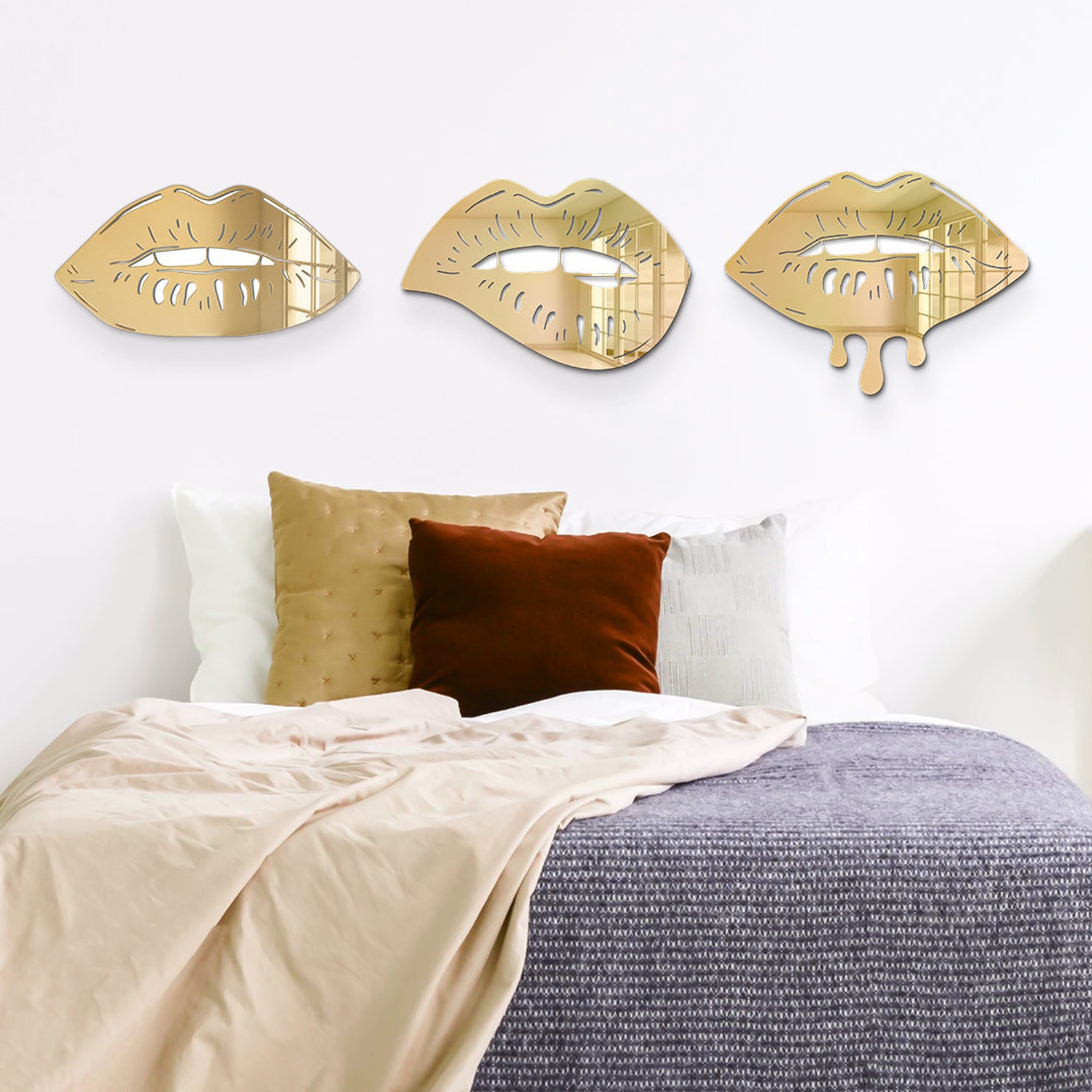 Set of 3 Mirrored Glamorous Lips Wall Art Mirror Lips Lip - Etsy