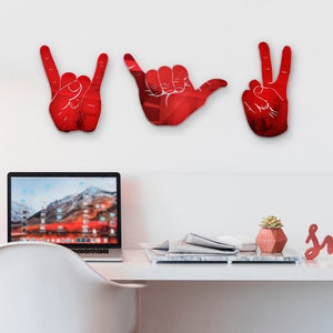Set of 3 Hand Signs Wall Art Bundle, Office Wall Art, Cool Mirror Wall ...