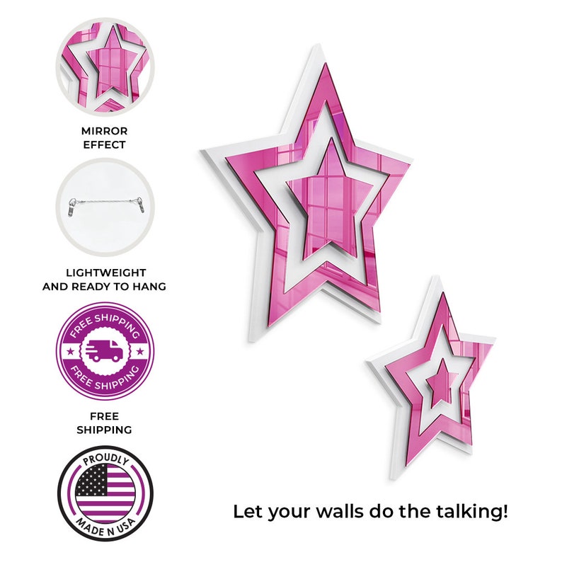 Set of 2 Acrylic Mirror Stars Wall Art, Fun Mirror Decor, Star Wall ...
