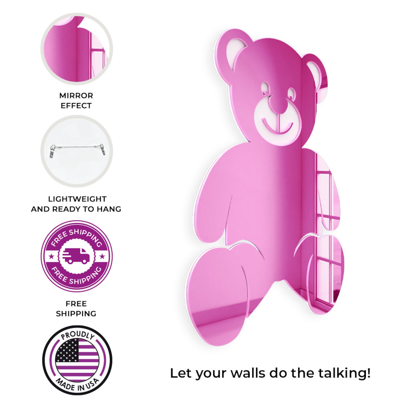 Acrylic Teddy Bear Wall Art Mirror Baby Bear Theme Room - Etsy