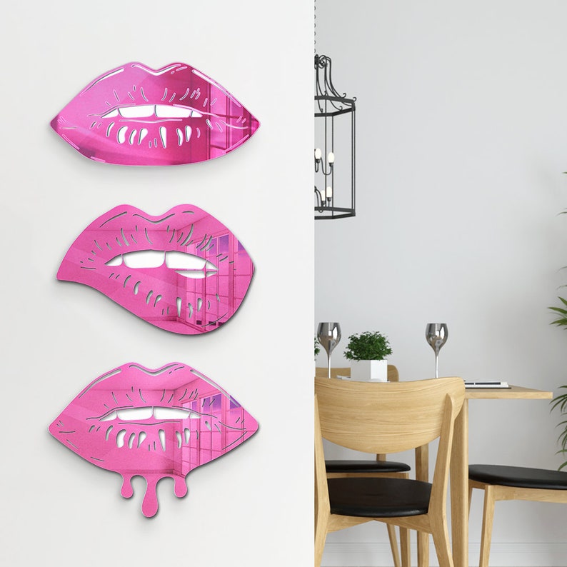 Set of 3 Mirrored Glamorous Lips Wall Art Mirror Lips Lip | Etsy