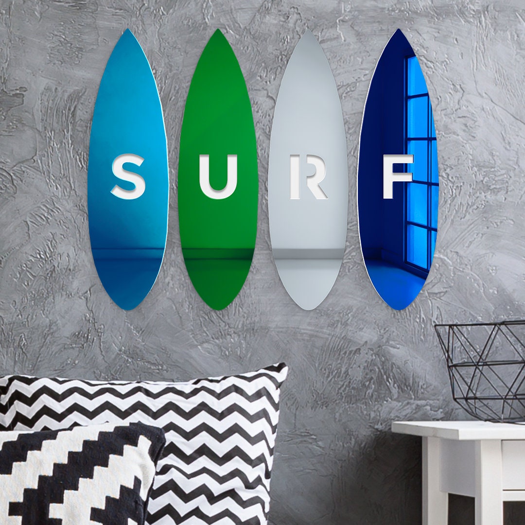 Acrylic Surfboard 4-piece Set Wall Art Mirror Ocean Surf | Etsy