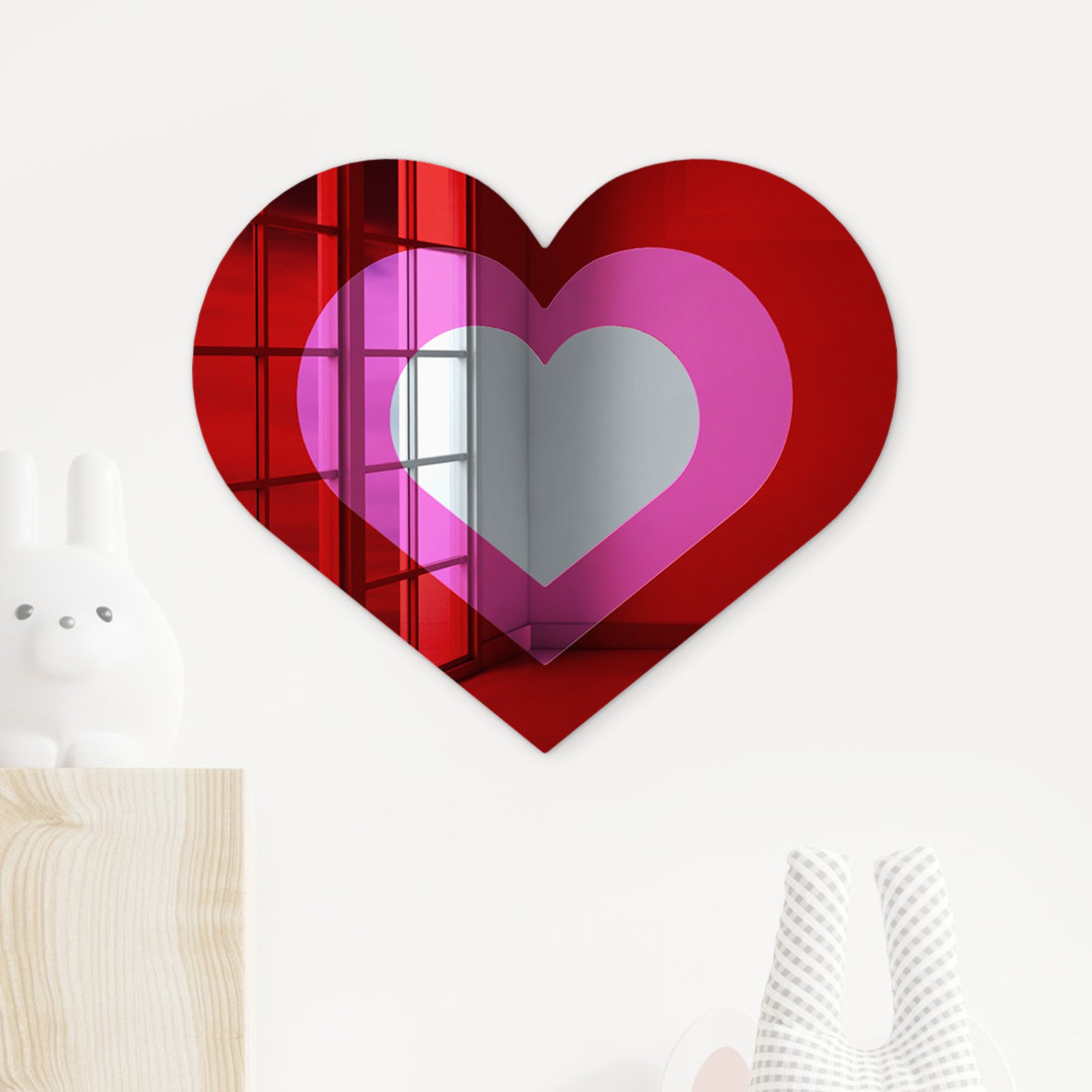 Concentric Heart Mirror Wall Art, Mirror Heart Wall Decor, Heart Art ...