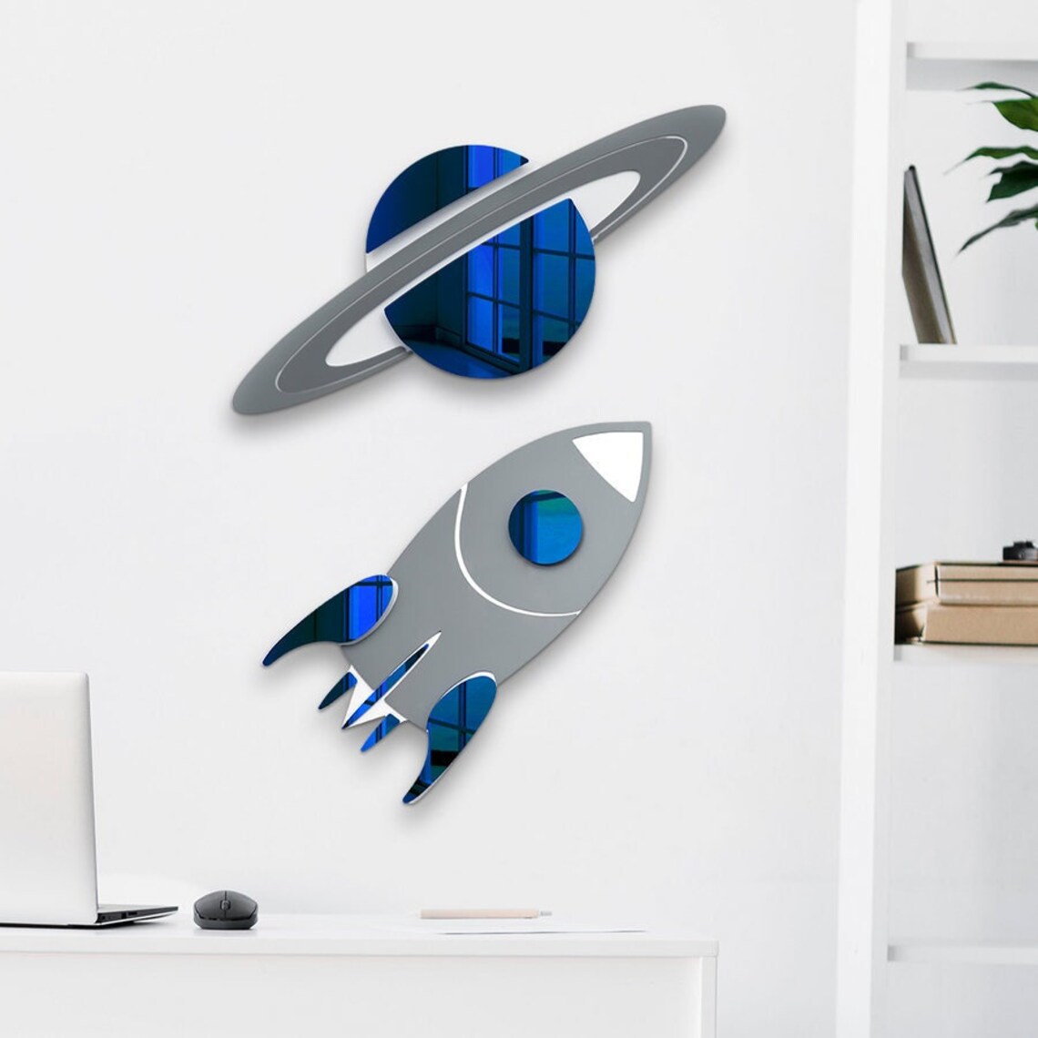 Bundle Planet Saturn & Space Rocket Ship Wall Art Decor | Etsy