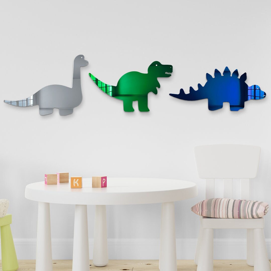 Acrylic 3 Set Dinosaurs Wall Art Mirror, Dinosaur Theme Room Decor ...