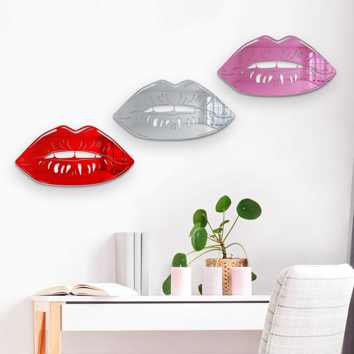 Set of 3 Mirrored Lips Wall Art Acrylic Lips Mirror Lips - Etsy