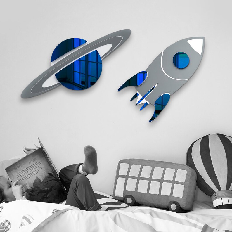 Bundle Planet Saturn & Space Rocket Ship Wall Art Decor | Etsy