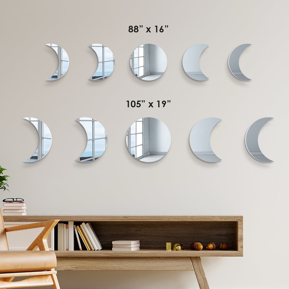 Moon Phases Wall Mirror 5 Pieces Moon Phases Moon Wall - Etsy