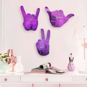 Set of 3 Hand Signs Wall Art Bundle, Office Wall Art, Cool Mirror Wall ...