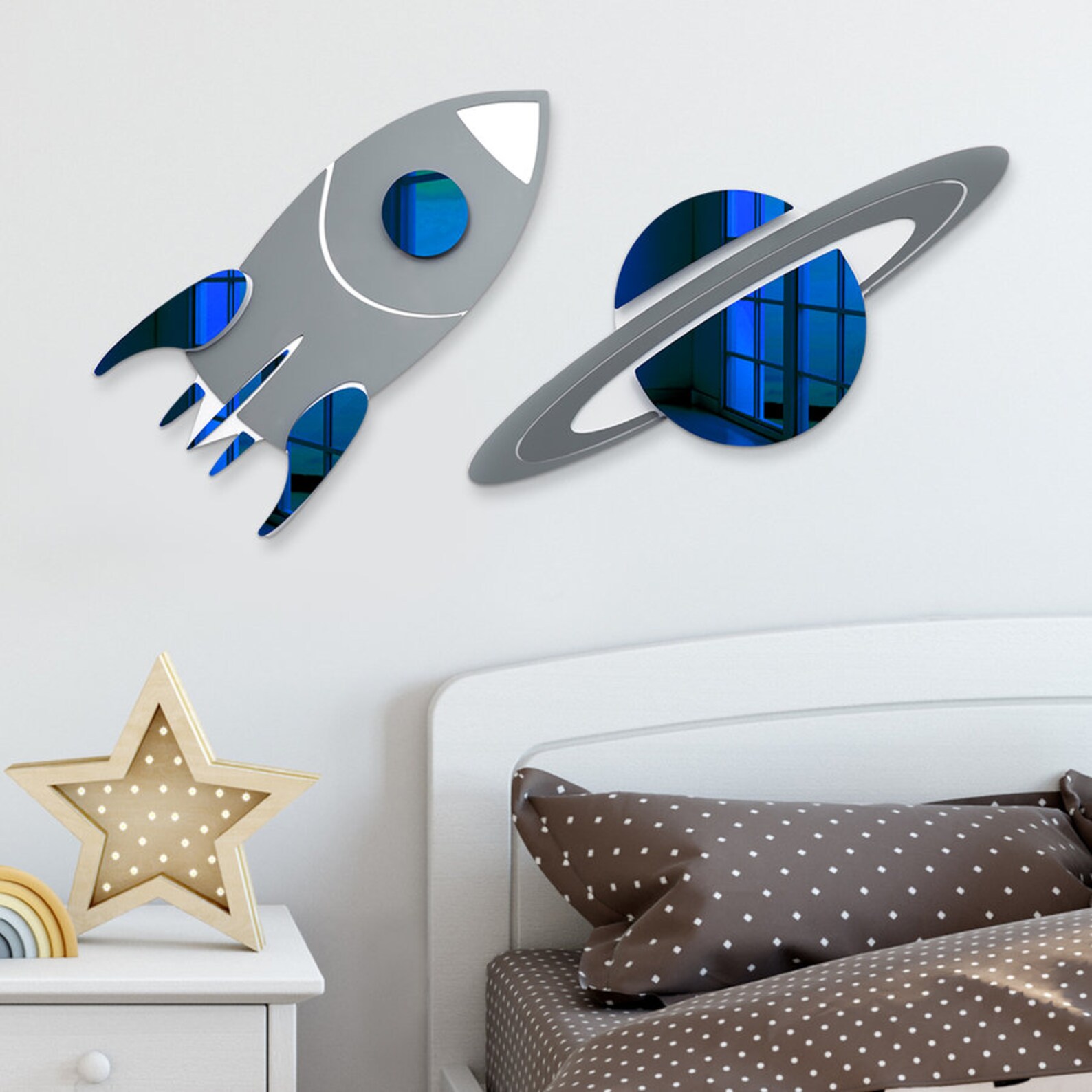 Bundle Planet Saturn & Space Rocket Ship Wall Art Decor, Children's ...