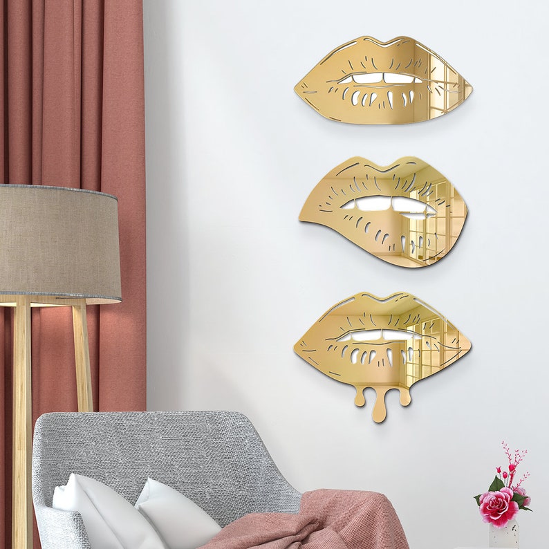Set of 3 Mirrored Glamorous Lips Wall Art Mirror Lips Lip | Etsy