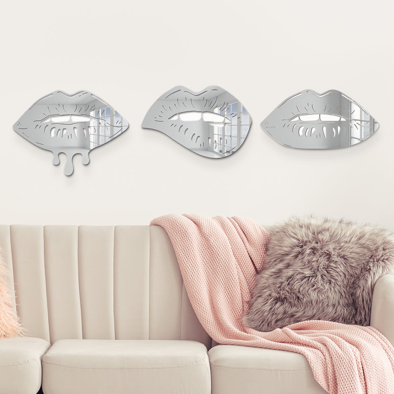 Set of 3 Mirrored Glamorous Lips Wall Art Mirror Lips Lip - Etsy
