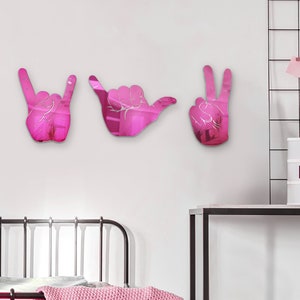 Set of 3 Hand Signs Wall Art Bundle, Office Wall Art, Cool Mirror Wall ...