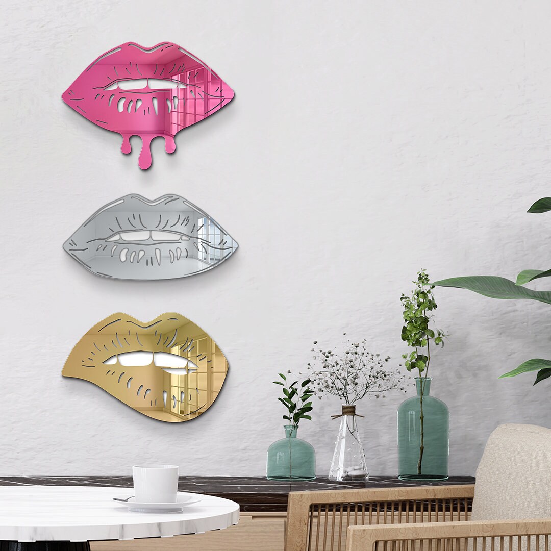 Set of 3 Mirrored Glamorous Lips Wall Art Mirror Lips Lip | Etsy