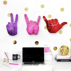 Set of 3 Hand Signs Wall Art Bundle, Office Wall Art, Cool Mirror Wall ...