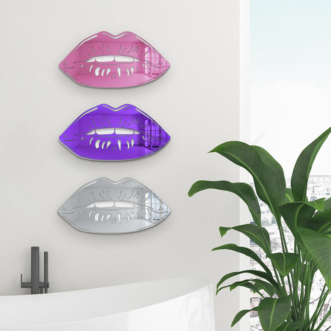 Set of 3 Mirrored Lips Wall Art Acrylic Lips Mirror Lips - Etsy