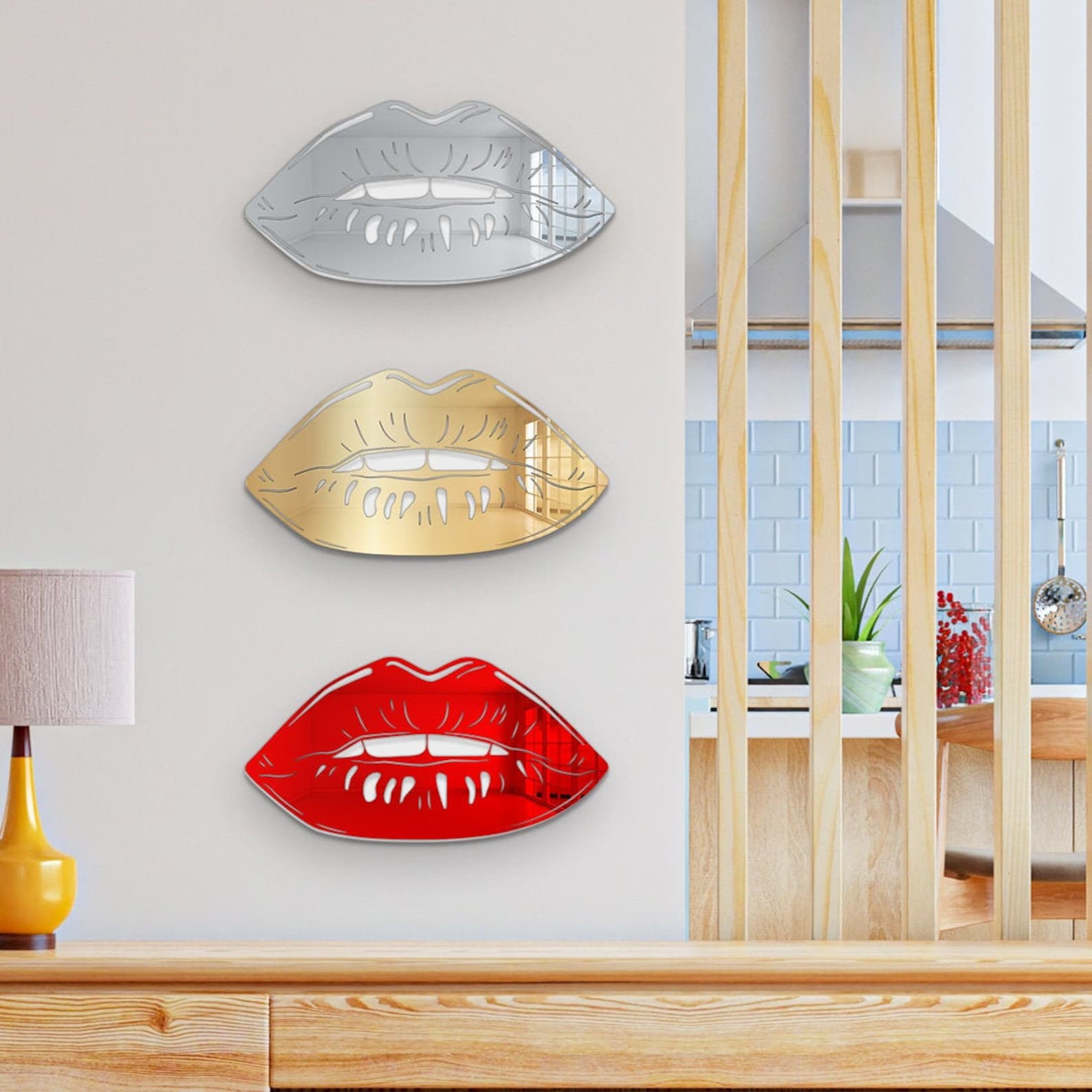 Set of 3 Mirrored Lips Wall Art Acrylic Lips Mirror Lips - Etsy