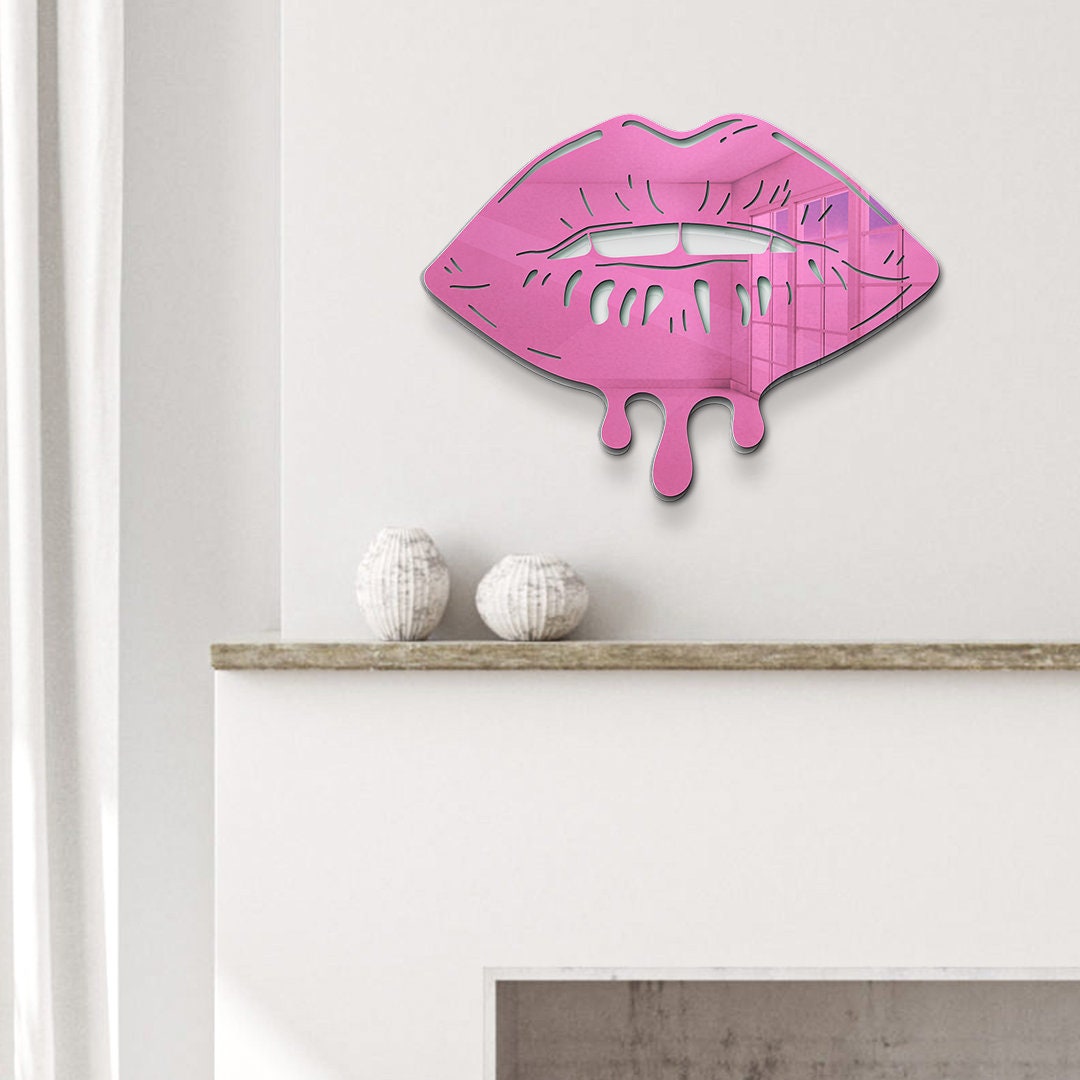 Melting Lips Mirror Wall Art, Mirror Lip, Cute Decor, Kiss Decor Piece ...