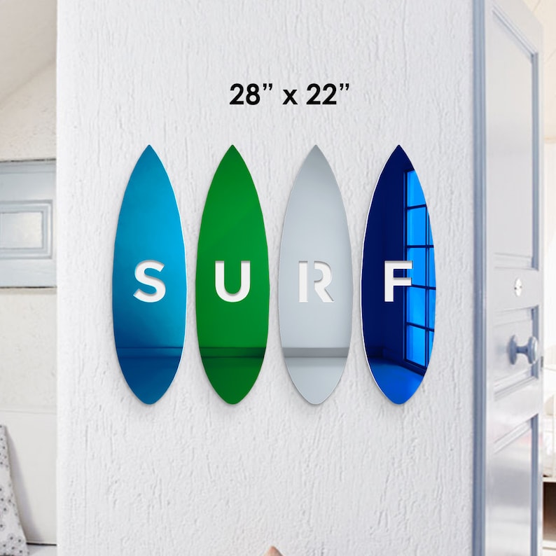 Acrylic Surfboard 4-piece Set Wall Art Mirror Ocean Surf | Etsy