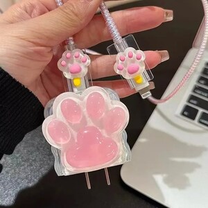 Kawaii Phone Charger Case | Pink Cartoon Cute Cat Paw | Silicone ...