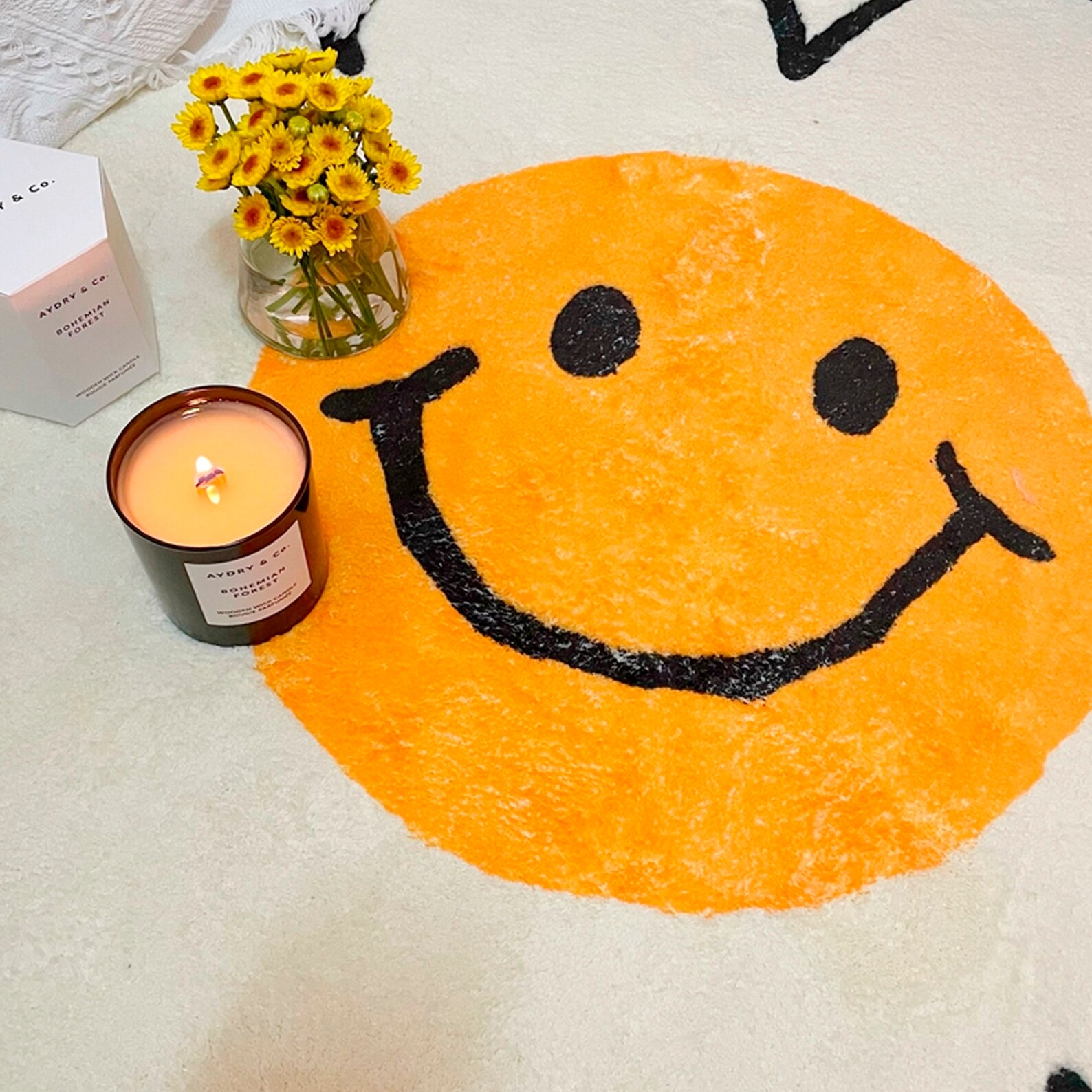Flower Smile Rug Cute Cartoon Decor Floor Mat Non-slip - Etsy
