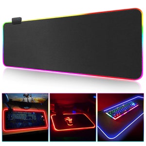 Black Mouse Desk Mat With RGB Led Lights | Non-slip Silicone Elegant ...