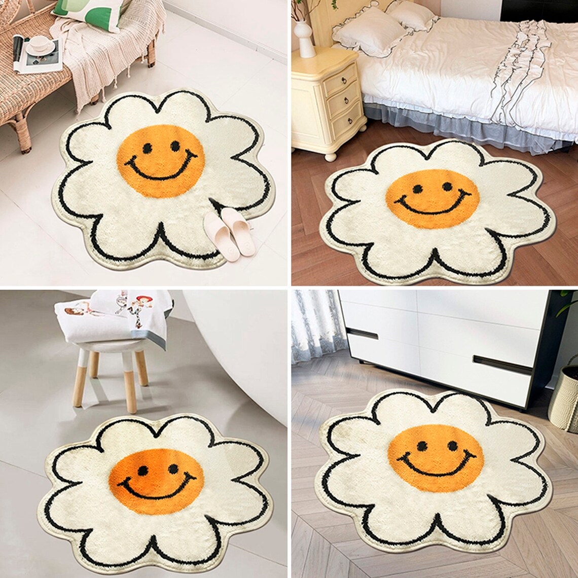 Flower Smile Rug Cute Cartoon Decor Floor Mat Non-slip - Etsy