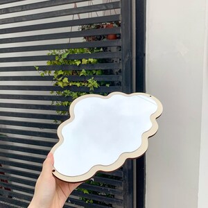 Cloud Aesthetic Acrylic Mirror With Wood Color | Cute Mirror Beige ...