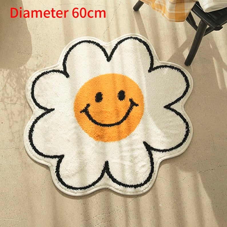 Flower Smile Rug Cute Cartoon Decor Floor Mat Non-slip - Etsy