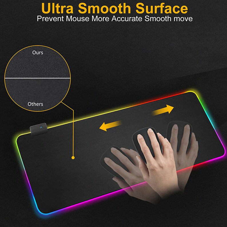Black Mouse Desk Mat With RGB Led Lights Non-slip Silicone - Etsy
