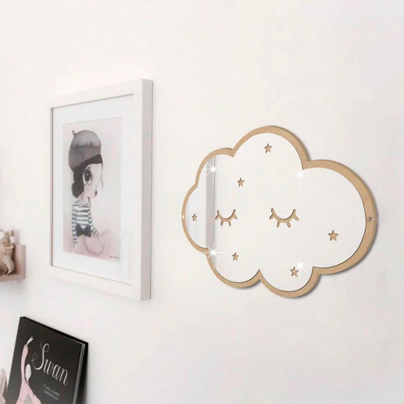 Cloud Aesthetic Acrylic Mirror With Wood Color Cute Mirror - Etsy