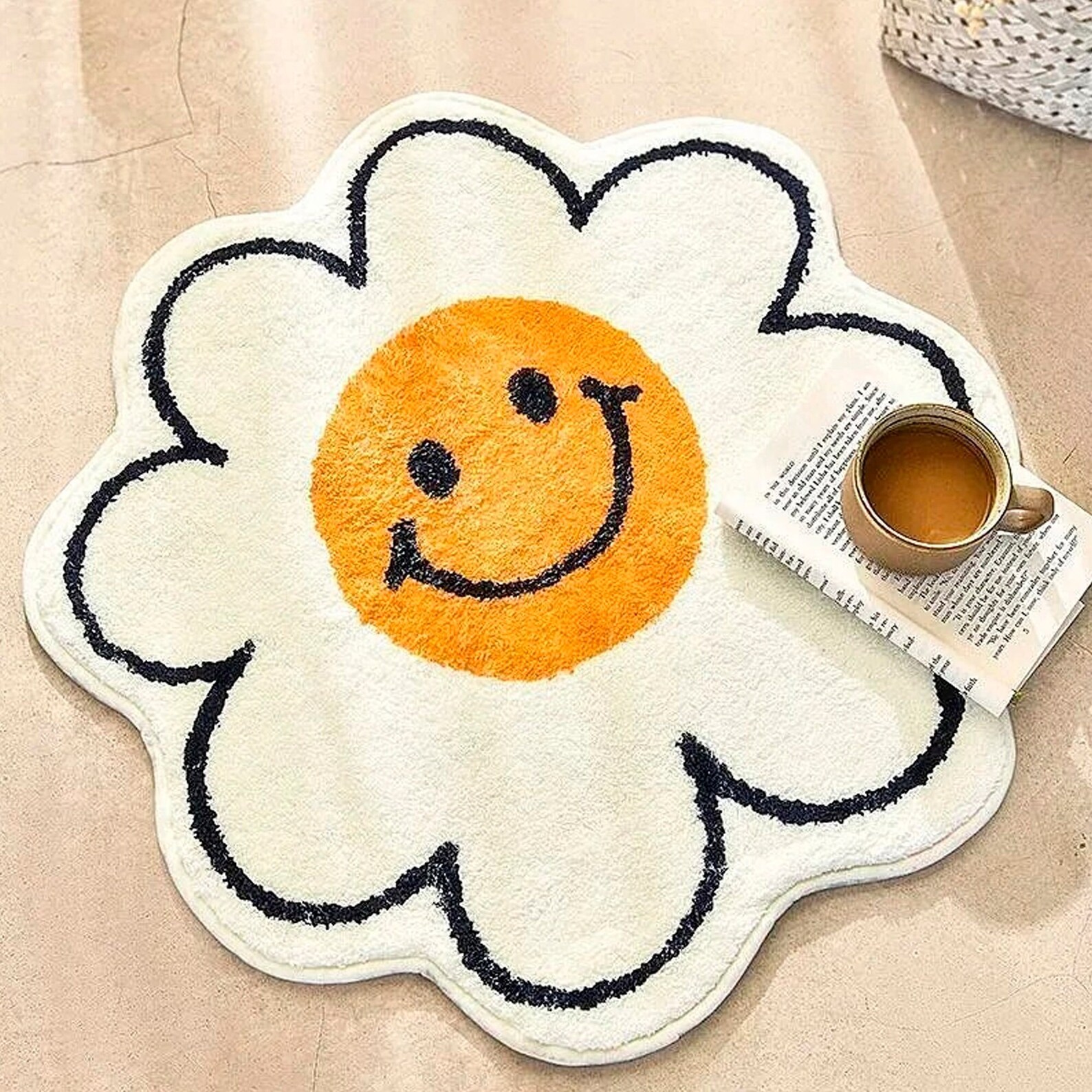 Flower Smile Rug Cute Cartoon Decor Floor Mat Non-slip - Etsy