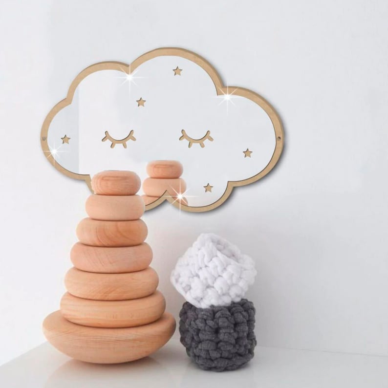 Cloud Aesthetic Acrylic Mirror With Wood Color Cute Mirror - Etsy