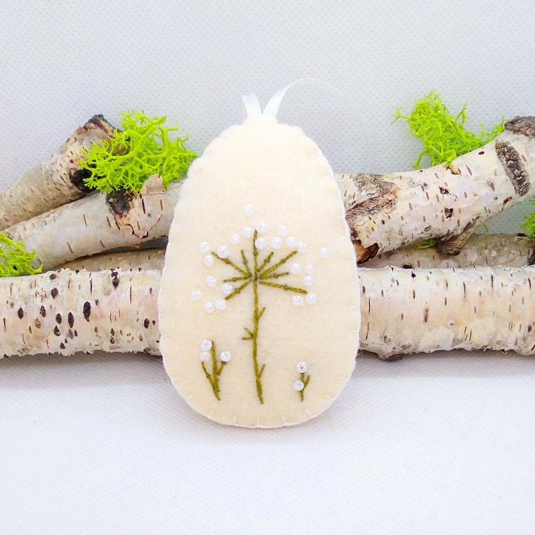 Set of 3, Easter Felt Ornaments, Whimsical Beaded Eggs in Pastel Colors ...