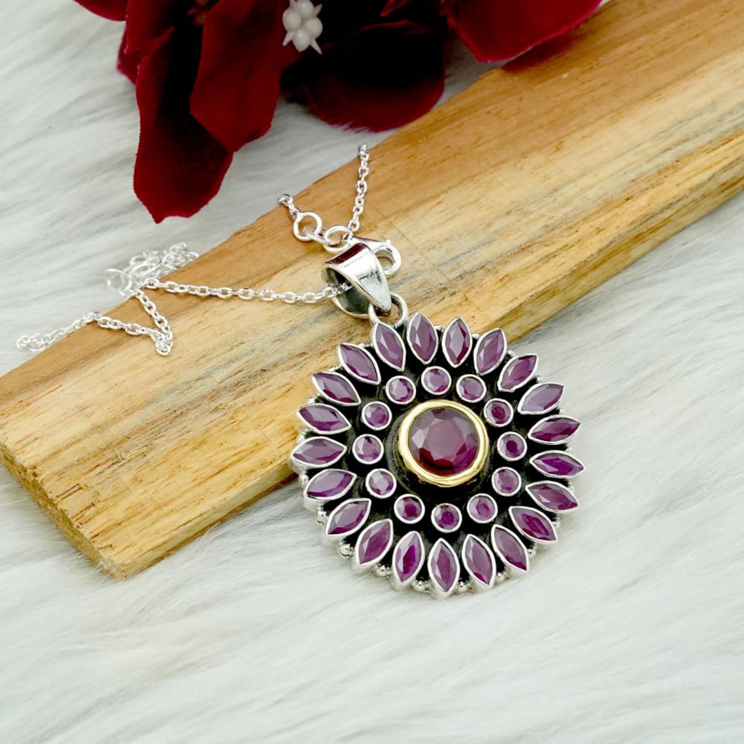 Sterling Silver Ruby Necklace: Natural Red Gemstone Jewelry - Etsy