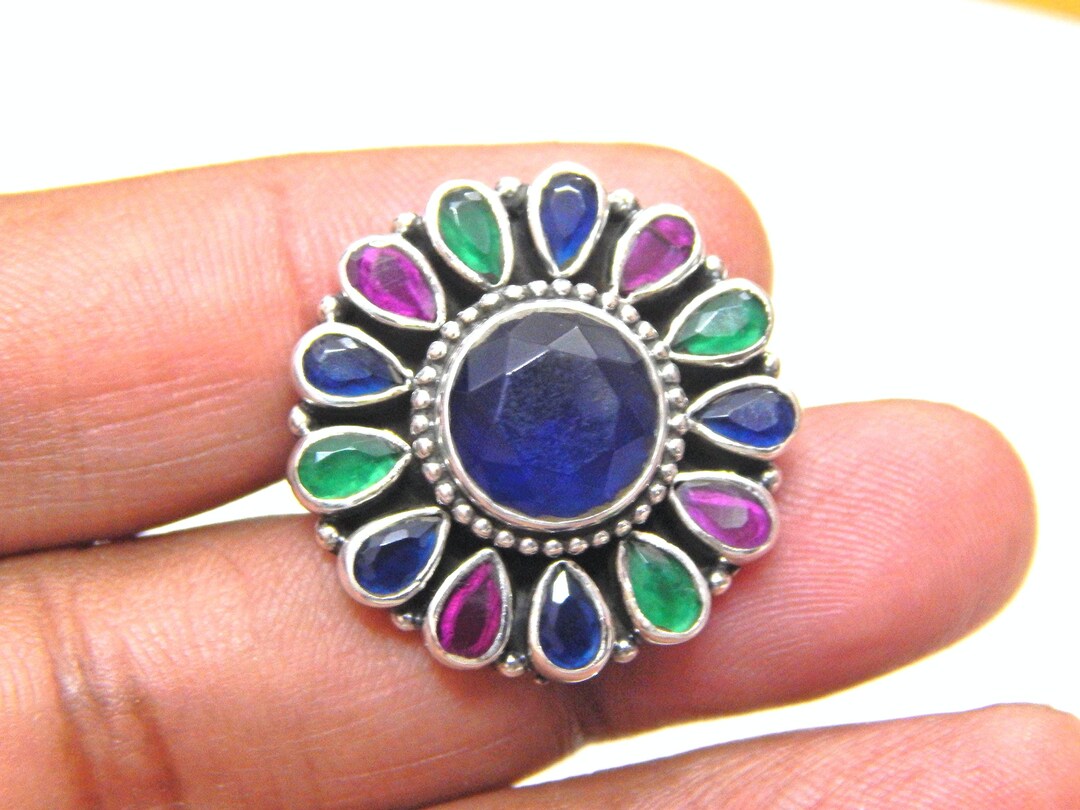 Natural Green Onyx Ruby Blue Onyx Ring 925 Sterling Silver Jewelry ...
