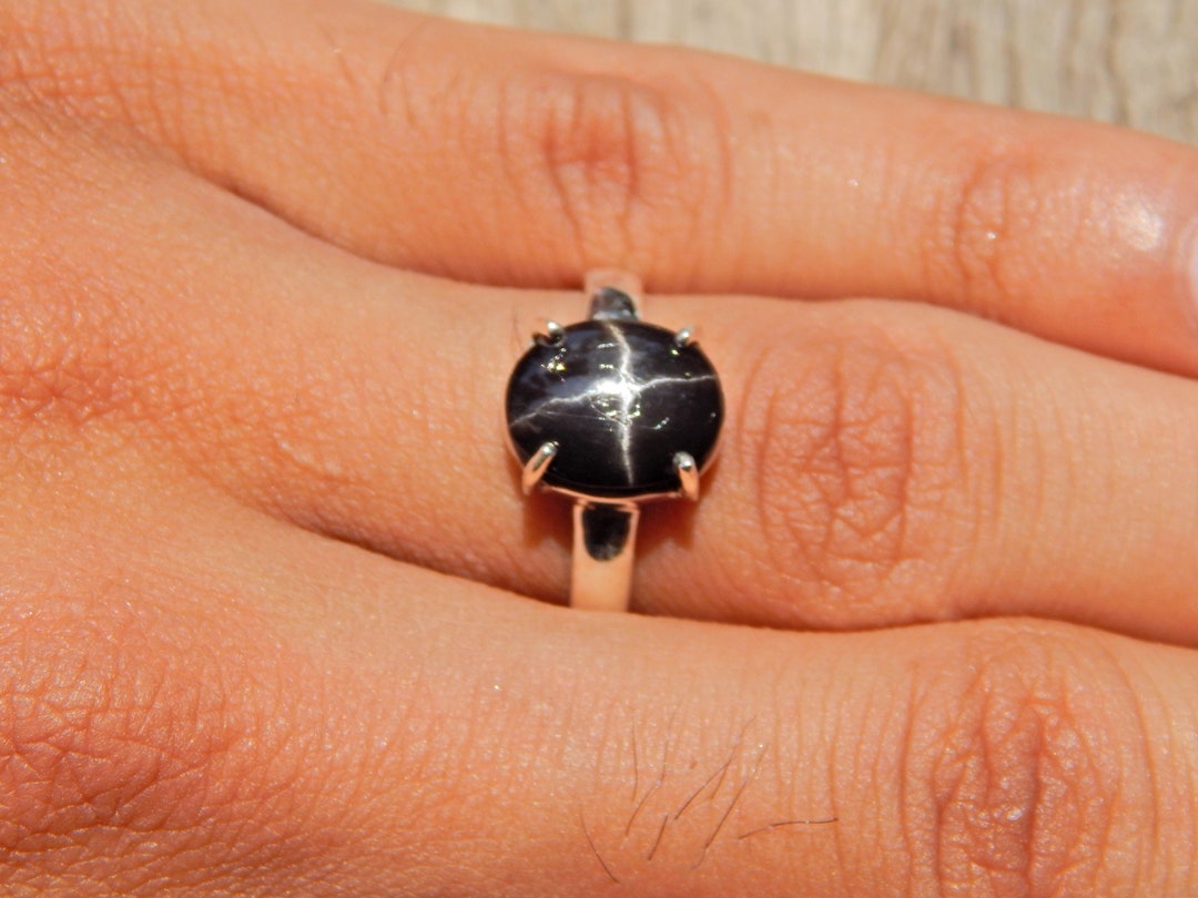 Natural Black Star Sapphire Rings 925 Sterling Silver Jewelry - Etsy