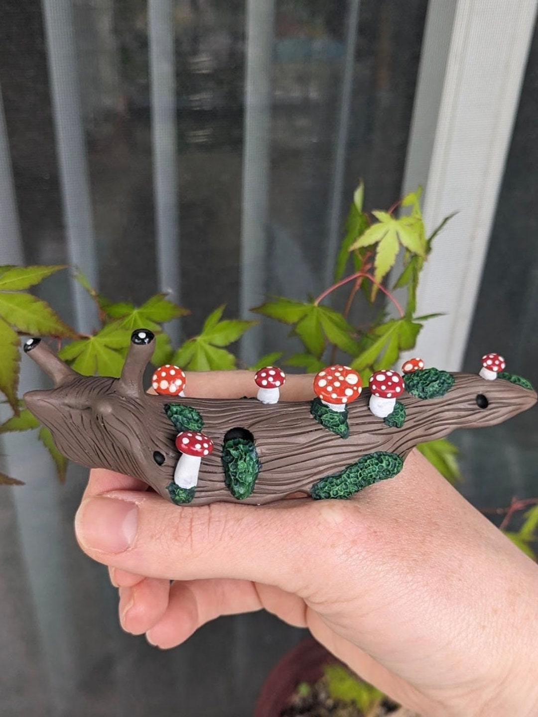 Mushroom Slug Figurine - Woodland Creature Art - Polymer Clay Sculpture ...