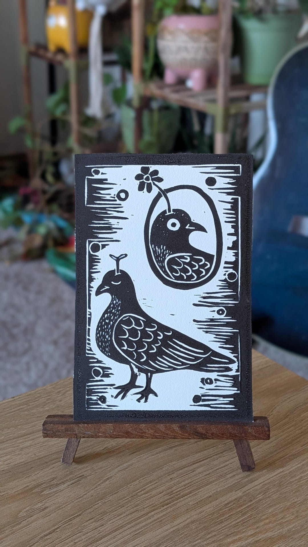 Pigeon Print | Linocut Print | Black and White Mushroom Art Print ...