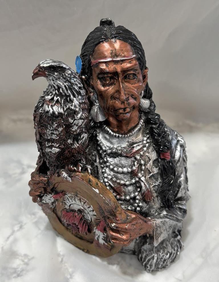 Vintage Native American Indian Statue With Eagle Silver and Bronze - Etsy