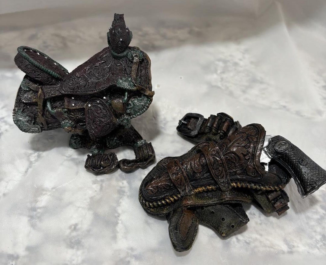 Vintage Colt Revolver With Holster Paperweight and Saddle Paperweight ...